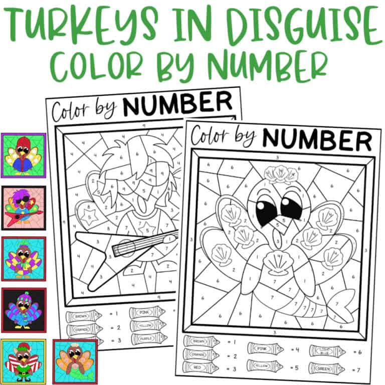 Turkey in Disguise Color by Number Pages