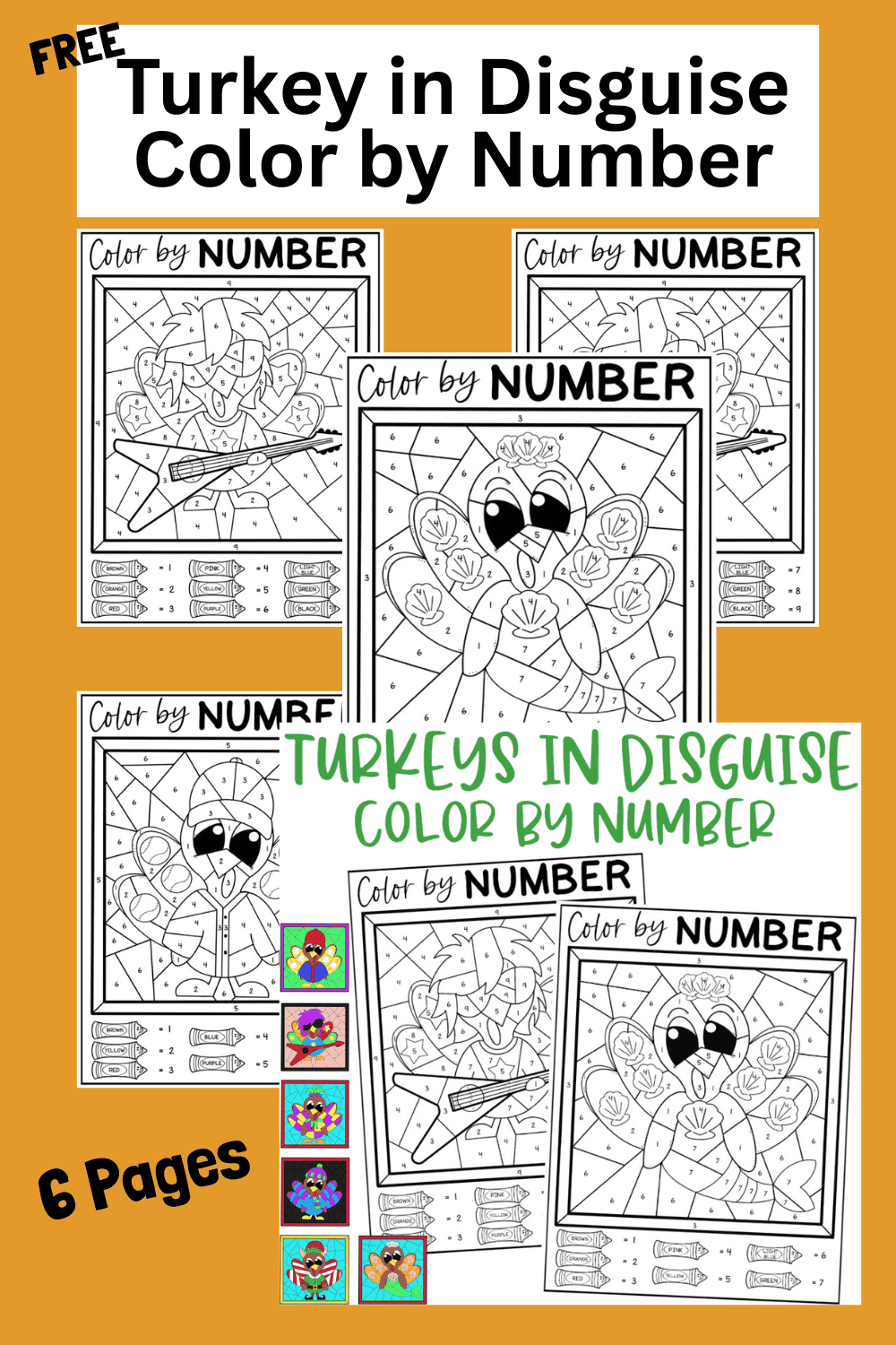 Turkey in Disguise Color by Number Pages
